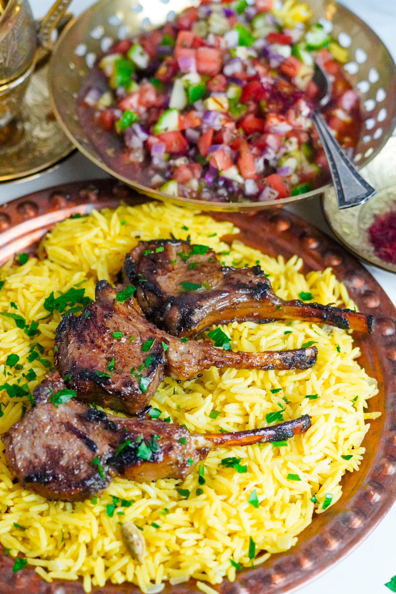 Pomegranate Lamb and Saffron Rice - FalasteeniFoodie