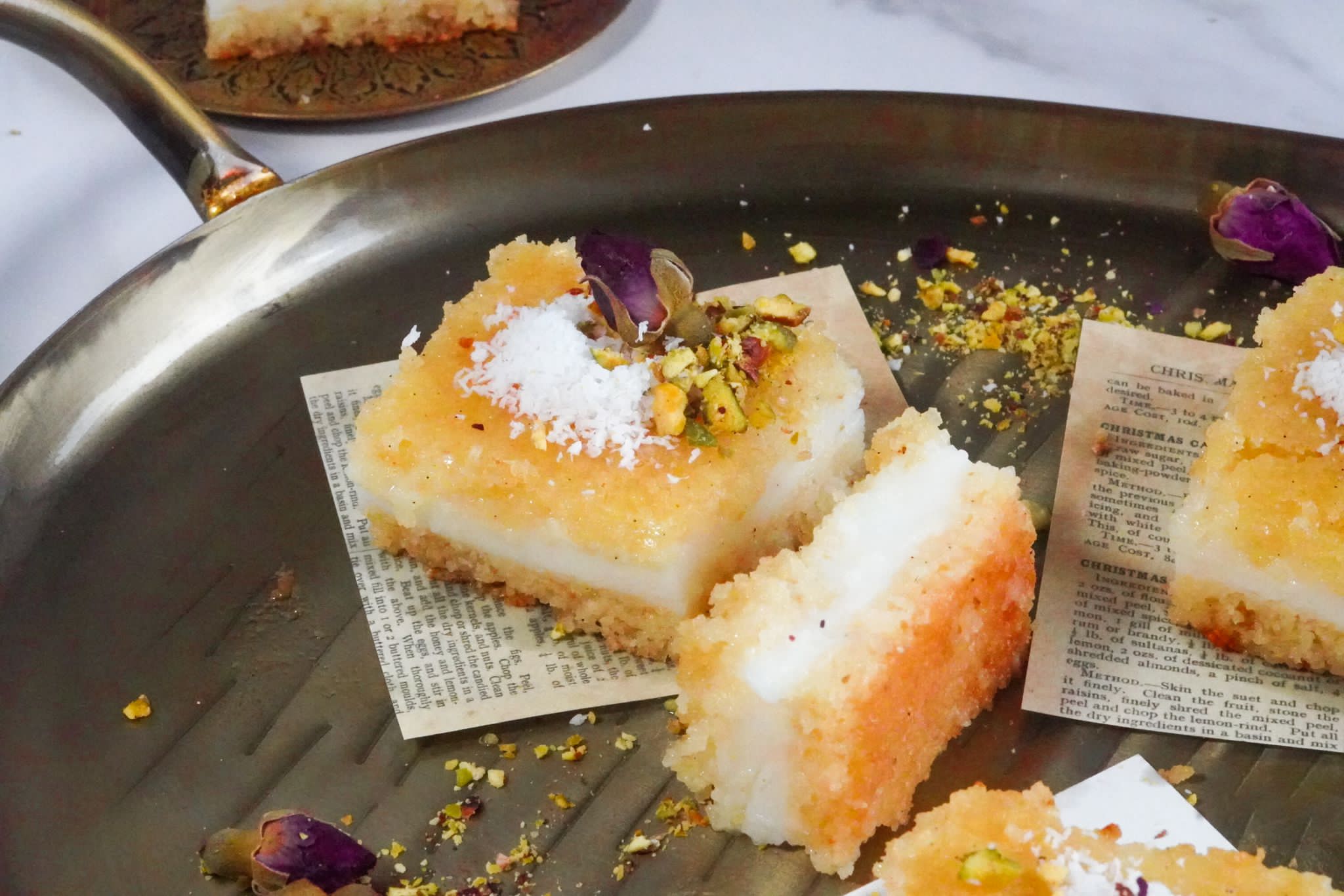 Basbousa Bil Qishta (Semolina Cake With Cream) - FalasteeniFoodie